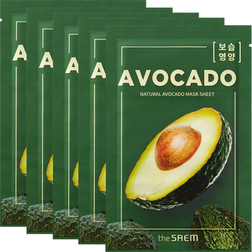 Маска для лица тканевая с экстрактом авокадо The Saem Natural Avocado Mask Sheet, 21 мл - 5 шт (СГ до 10.2024г.)