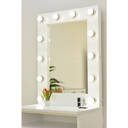 Гримерное зеркало GM Mirror 70см х 90см, белый, 12 ламп / косметическое зеркало