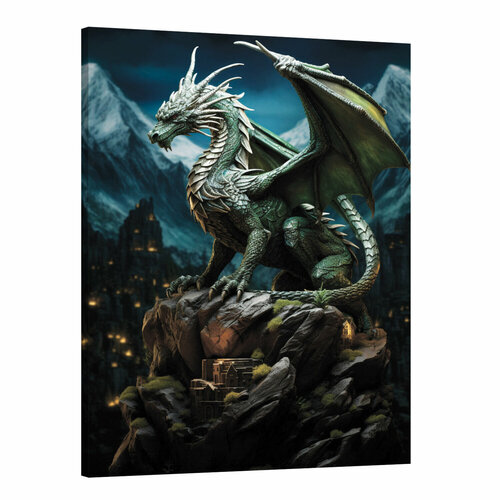 Интерьерная картина 50х70 "Зеленый дракон: смертельные испытания"