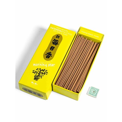 Японские благовония Пачули (Patchouli, серия Morning Star) палочки ароматические, 200 шт. + подставка