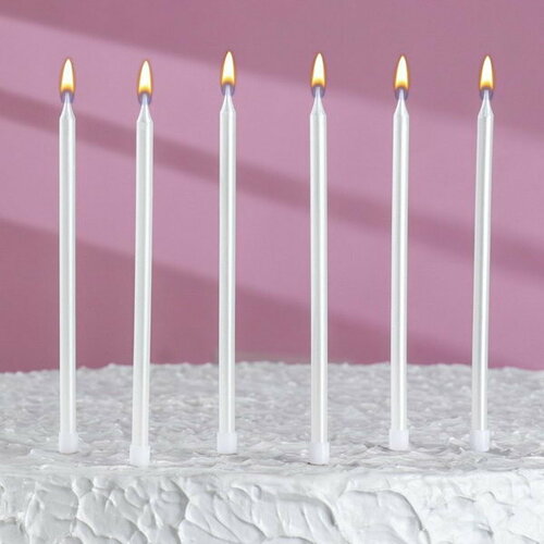 Свечи в торт "Ройс", 6 шт, высокие, 12.5 см, жемчужный металлик