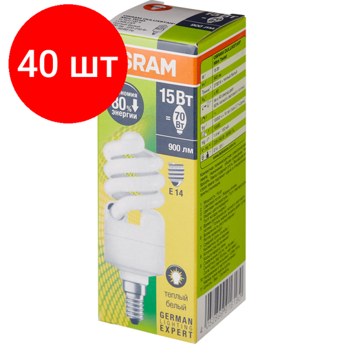 Комплект 40 штук, Лампа энергосберегающая OSRAM DST MTW 15W/827 220-240V E14 4052899916180