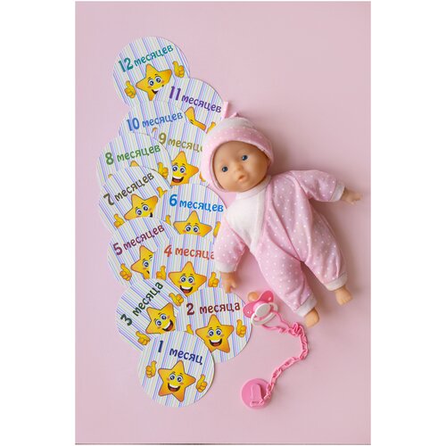 Карточки для фотосессии по месяцам с новорожденным малышом / стикеры для фотографий ребенка / детские наклейки, 12 штук