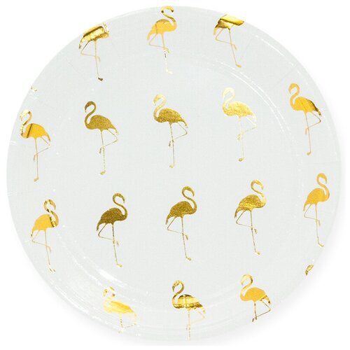 Ukid GIFT Набор одноразовых тарелок "Золотой фламинго" белый, 7'/18 см, 6 шт