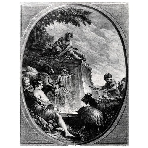 Репродукция на холсте Пастухи у фонтана (Shepherds at a Fountain) Буше Франсуа 30см. x 40см.
