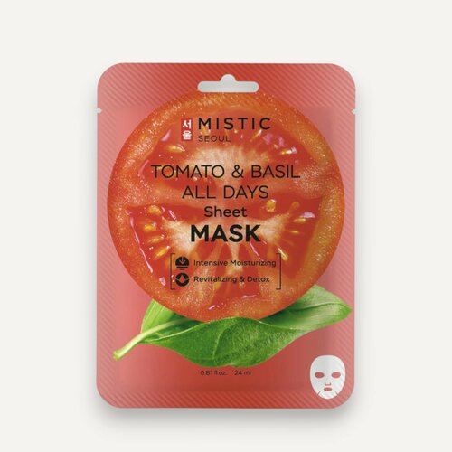 MISTIC TOMATO & BASIL ALL DAYS Sheet MASK Тканевая маска для лица с экстрактами томата и базилика 24мл