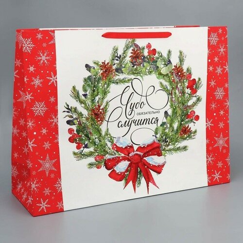Дарите Счастье Пакет ламинированный горизонтальный «Новогодний венок», XXL 61 × 46 × 20 см