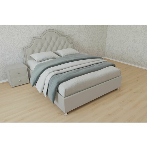 Двуспальная кровать Мирабель 160x200 основание металлическое с ламелями велюр бежевый без ножек