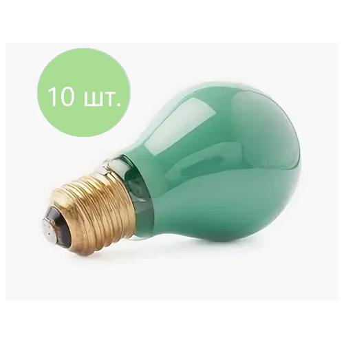 Лампы накаливания "груша" E27 60W зеленый цвет, GE, 10 штук