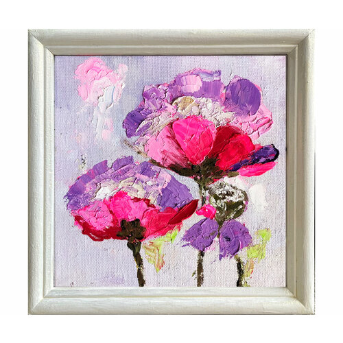 Картина маслом абстрактные цветы Розовые маки Авторская картина ручной работы