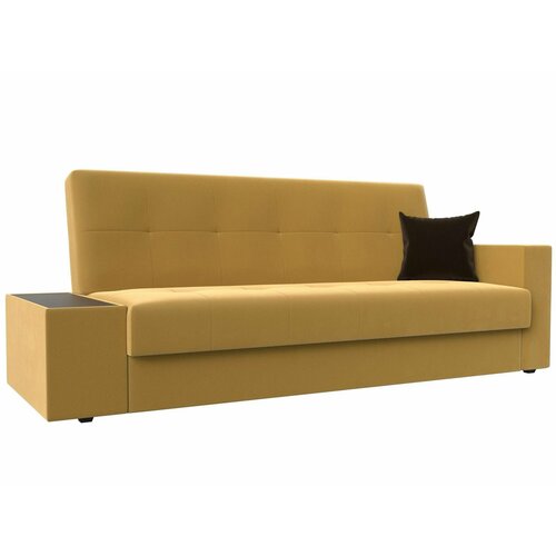 Диван-кровать Книжка Лига-020 стол слева, Микровельвет желтый, подушка коричневая