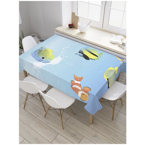 Скатерть прямоугольная JoyArty "Яркие рыбки" из сатена, 120x145 см