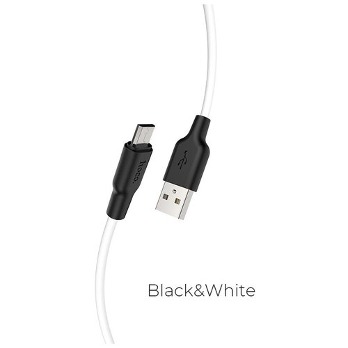 Кабель USB HOCO X21 Plus, USB - MicroUSB, 2.4А, 1 м, черный+белый