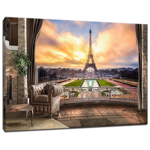 Картина Уютная стена "Интерьер жилого дома с видом на Париж" 90х60 см