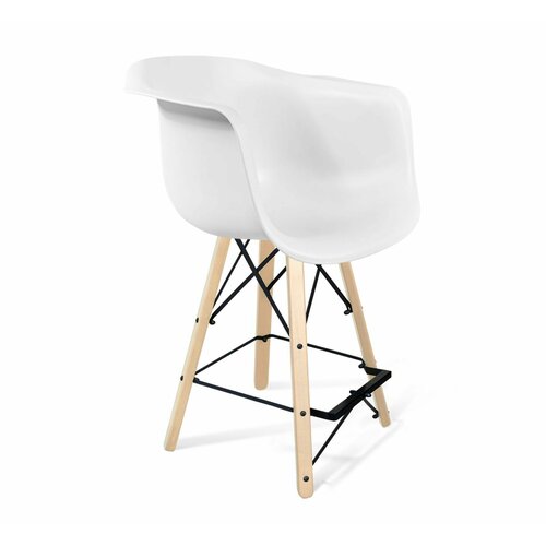 Полубарный стул, Стул полубарный со спинкой, пластик/дерево/металл, белый