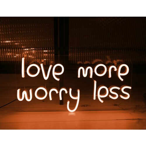 Табличка неоновая love more worry less 60x30 см
