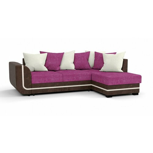 Угловой диван Чикаго Люкс велюр розовый + экокожа коричневый (пружинный блок "боннель")