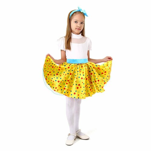 Костюм карнавальный "Стиляги 7", юбка жёлтая, пояс, повязка, рост 98-104 см, для девочки
