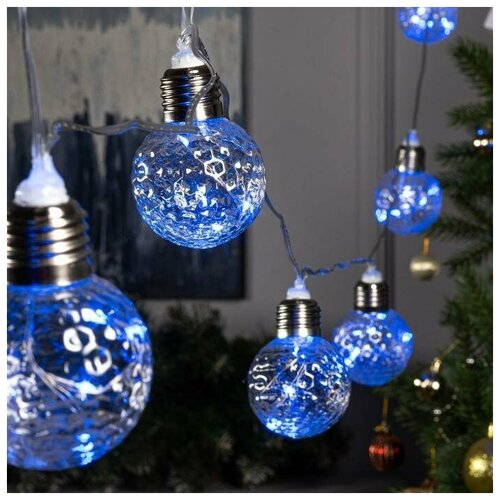 Гирлянда Нить 3 м с насадками Лампочки шары, IP20, прозрачная нить, 80 LED, свечение синее, 220 В