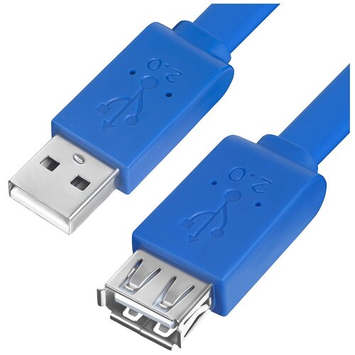 GCR Удлинитель PROF 0.5m USB 2.0, AM/AF, плоский синий, морозостойкий