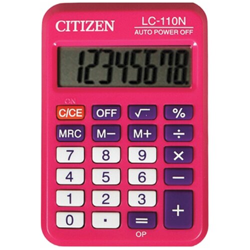 Калькулятор карманный CITIZEN LC-110NRPK, малый (89х59 мм), 8 разрядов, двойное питание, розовый