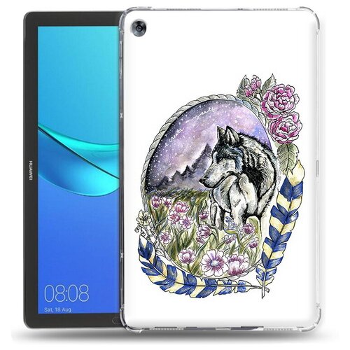 Чехол задняя-панель-накладка-бампер MyPads нарисованный волк в цветах с перьями для Huawei MediaPad M5 10.8/Huawei MediaPad M5 10.8 Pro противоударный
