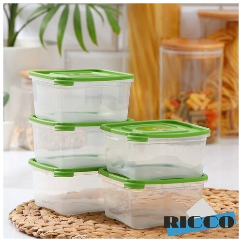 RICCO Набор контейнеров пищевых RICCO, 5 шт, 460 мл, 11×11×11 см, квадратные, цвет зелёный