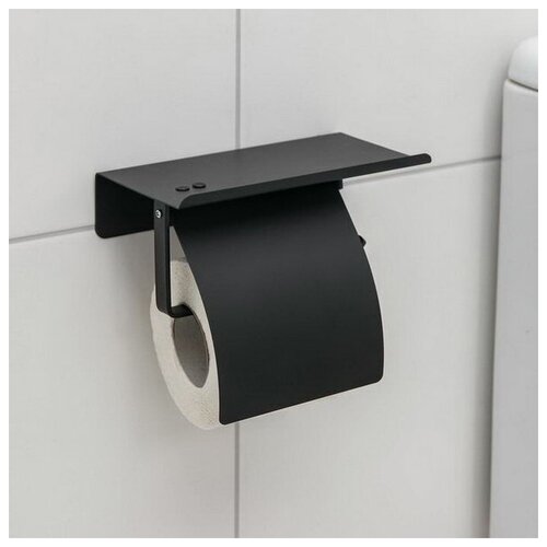 Держатель для туалетной бумаги с полочкой, 18x10.3x14 см, цвет чёрный