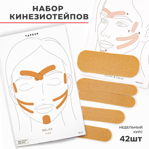 TAPEUP RELAX NUDE/ Преднарезанные кинезио тейпы для лица готовые к аппликации/ против морщин и отеков