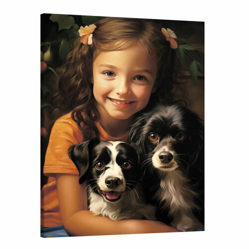 Интерьерная картина 50х70 "Девочка и собаки"