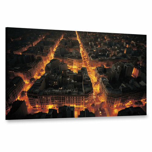 Интерьерная картина 100х60 "Пейзаж с городскими улицами и фонарями"