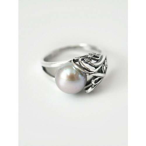 Кольцо Shine & Beauty, жемчуг имитация, размер 18.5, серебряный, серый