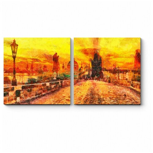 Модульная картина Первые лучи солнца над Карловым мостом, Прага 190x95