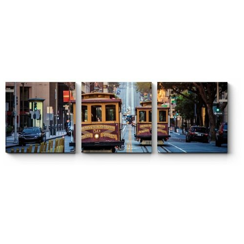 Модульная картина Два старинных трамвая по улицам Сан-Франциско80x27