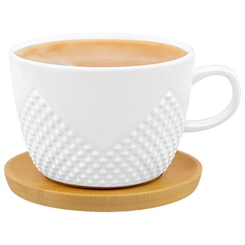 Чашка / кружка для капучино и кофе латте 500 мл 14,5х12,8х9 см Elan Gallery Ромбики на деревянной подставке