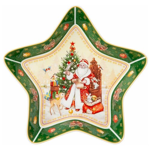 Набор из 6 штук Блюдо Lefard "С Новым Годом!" 28х28х5см, звезда, фарфор, зеленый (85-1746/6)