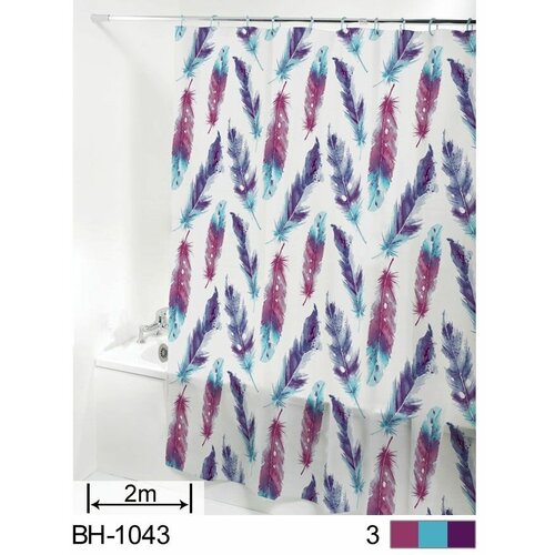 Шторка для ванной комнаты 180 х 180 перья цветные тканевая