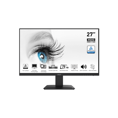 MSI PRO MP273QV 27" 16:9 WQHD(2560x1440) VA Flat, 1ms(MPRT), 4000:1, 100M:1, 250nit, 178/178, 2xHDMI 1.4b, DP 1.2a, Speaker, Tilt, 75Hz, Black, 1y war