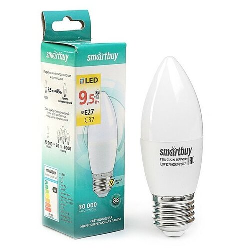 Smartbuy Лампа светодиодная Smartbuy, E27, C37, 9.5 Вт, 3000 К, теплый белый свет