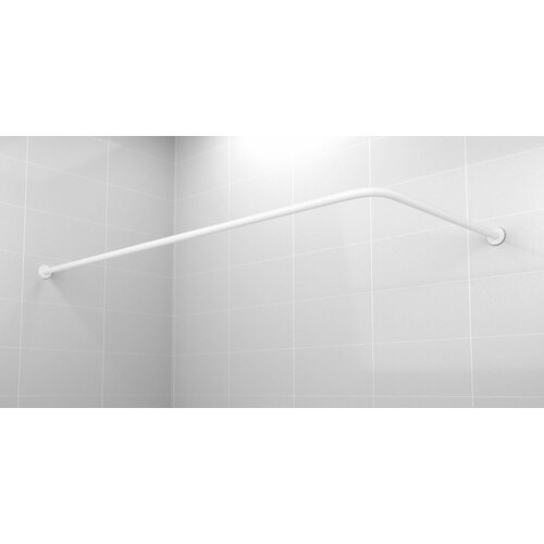 Карниз для ванной 175x90см (Штанга 20мм) Г-образный, угловой Усиленный, крепление 6см, цельнометаллический из нержавейки белого цвета