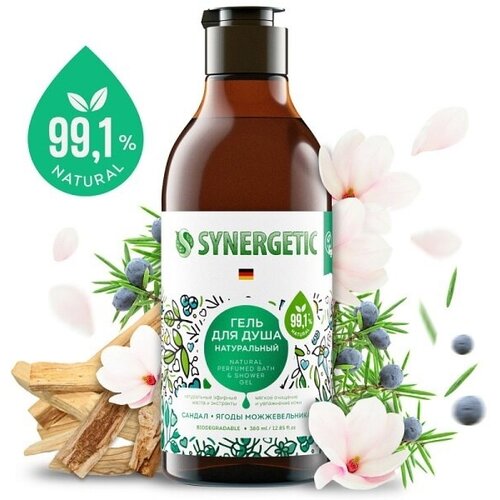 Гель для душа Synergetic, флакон 380мл, Сандал и Ягоды можжевельника, 6шт