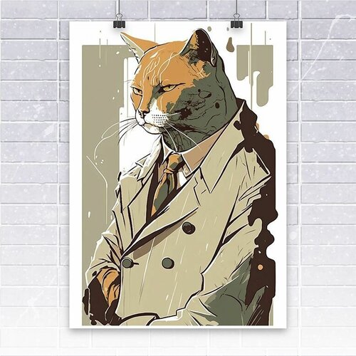 Постер - Плакат "Серьезный кот", без рамок, интерьерная картина, А3, 29 см х 44 см