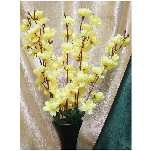 Цветок декоративный Сакура, желтый, искусственный, 7 веток, 50см, цена за 1 цветок