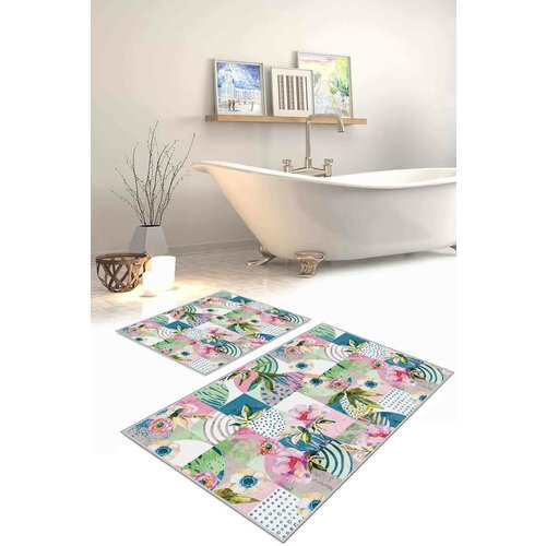 Коврики для ванной и туалета, прямоугольный, универсальный, 2 шт, 90*60/50*60, цветочная мозайка, противоскользящие, комплект