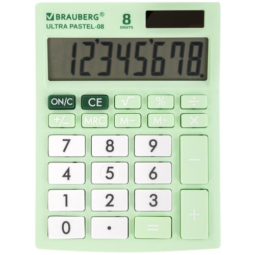 Калькулятор настольный Brauberg Ultra Pastel-08-LG, компактный, 154x115 мм, 8 разрядов, двойное питание, мятный