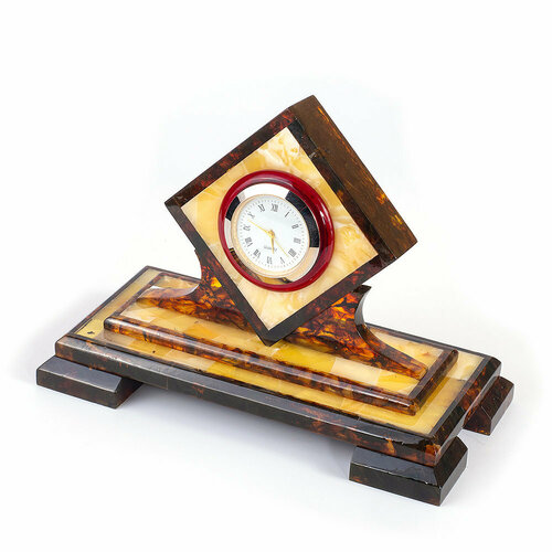 Настольные часы с мозаикой из натурального янтаря ручной работы - VIP подарок