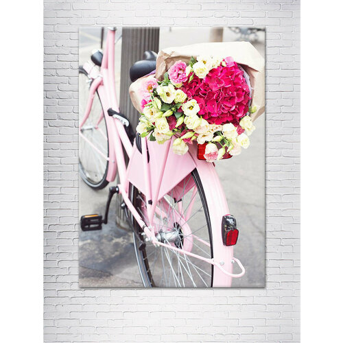 Картина/Картина на холсте/Картина на холсте для интерьера/Картина на стену/Картина в подарок для дома/-розовый велосипед с цветами 30х40