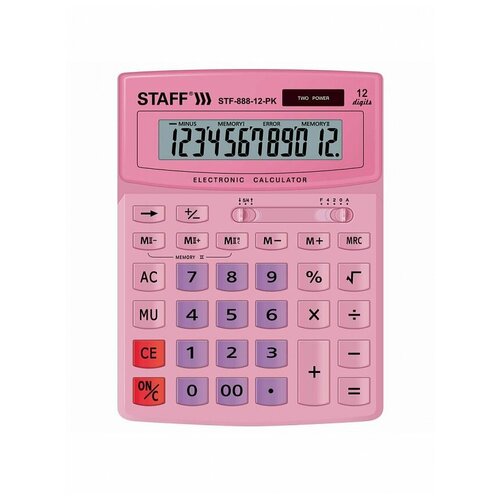 Калькулятор бухгалтерский STAFF STF-888-12, розовый, 5 шт.