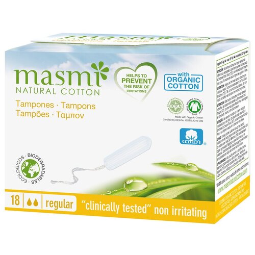 Натуральные, органические, гигиенические тампоны Masmi Regular, 18 шт, Испания