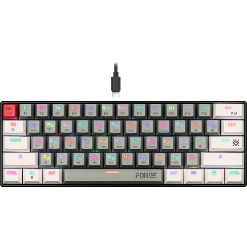 Механическая клавиатура DEFENDER FORGE GK-345 (USB Type С, Bluetooth, 2.4 ГГц, OUTEMU RED, RGB подсветка, 61 кл.) (45346)